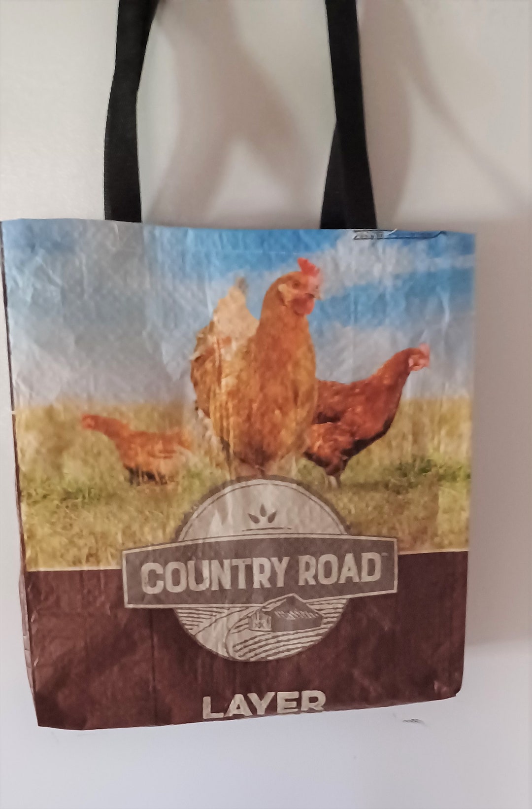 Hen Poultry Recycled Feedbag Upcycled Tote Bag, Repurposed Tote, Feed ...