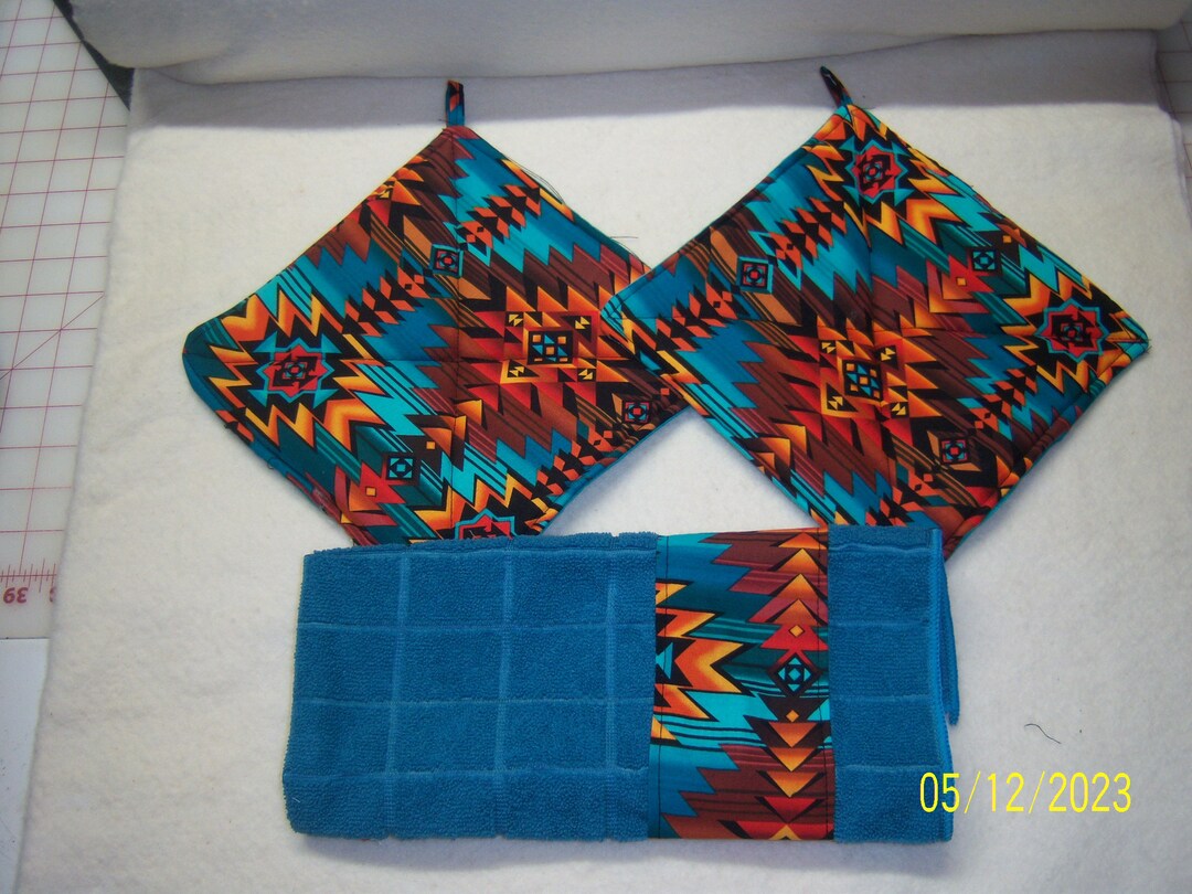 Aztec Turquoise Quilted Potholders Set of 2 8.5 X 9.5 5 Layers - Etsy