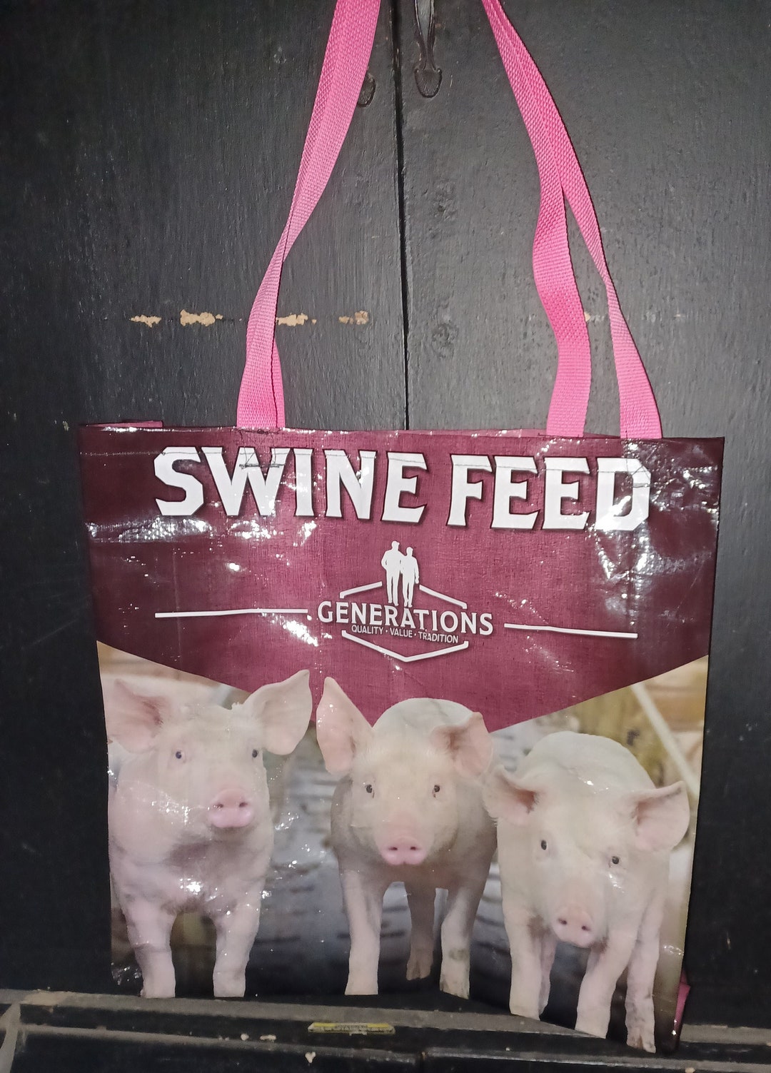 Pig Swine Recycled Feedbag Upcycled Tote Bag, Repurposed Tote, Feed ...