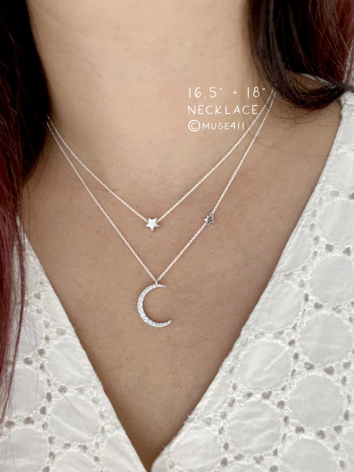 925 Silver Crescent Moon and Star Necklace Silver Moon and - Etsy
