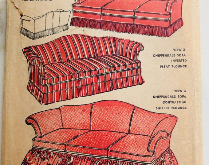 Vintage 1940s Chippendale Sofa Slipcover Sewing Pattern: Advance 7525 ...