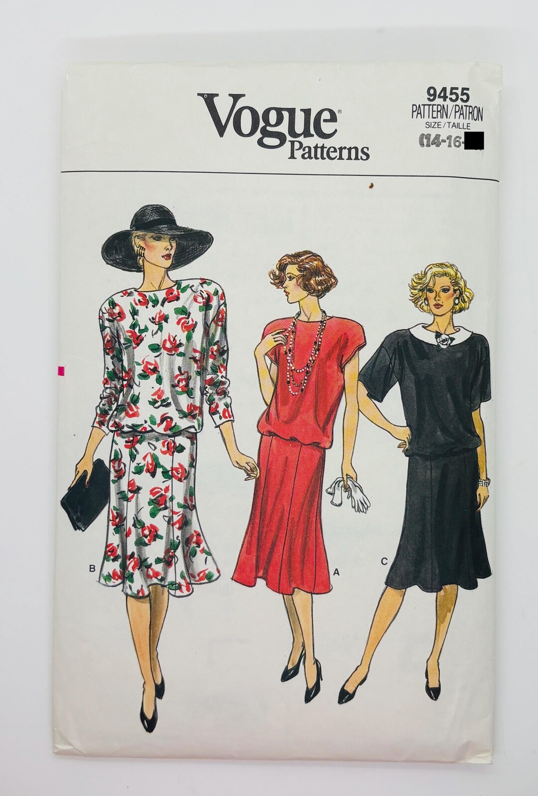 Vogue 9455 Sewing Pattern: Misses Drop Waist Dress, Size 14/16 - Etsy