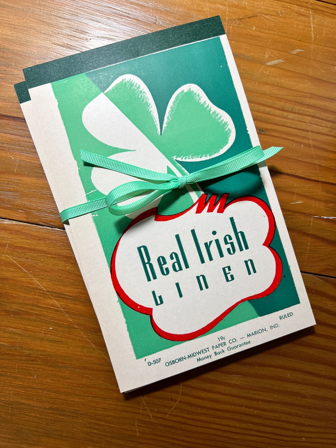 Two Vintage real Irish Linen Ruled Paper Notepads Cute ... Shamrock and ...