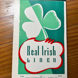 Two Vintage real Irish Linen Ruled Paper Notepads Cute ... Shamrock and ...