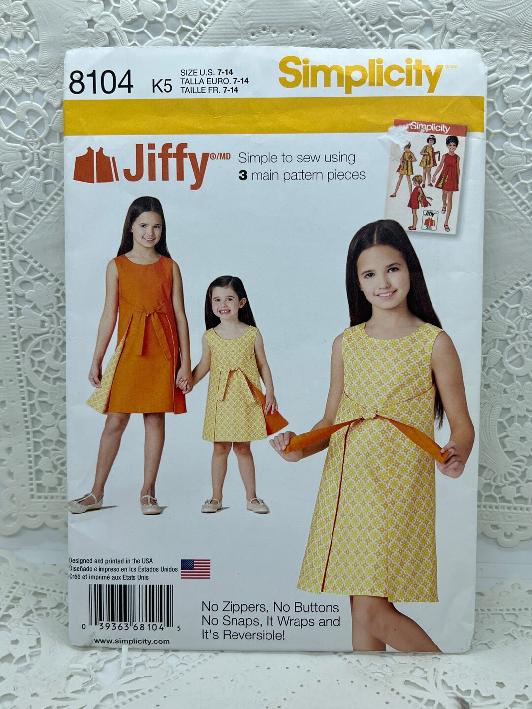 Simplicity 8104 | Simple to Sew Reintroduced Jiffy Reversible Wrap Dress | Child 7-14 | Uc Ff ...