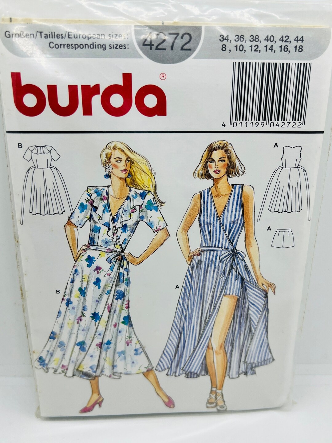 BURDA 4272 | Wrap Style Sundress Sleeveless or Short Sleeves and Shorts ...