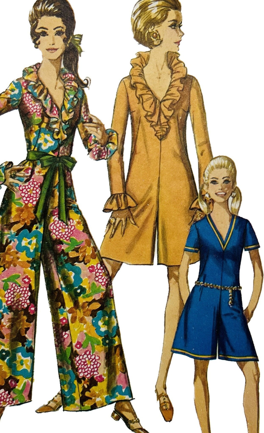 Simplicity 7956 (1968) | Retro Pantdress 2 Lengths, Lsleeve or Ssleeve ...