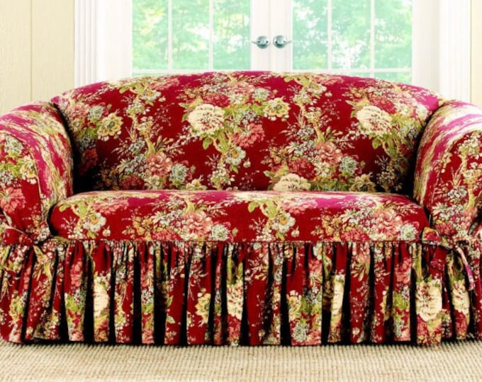 LOVESEAT Sure Fit Waverly Ballad Bouquet 1-pc Box Cushion Slipcover ...
