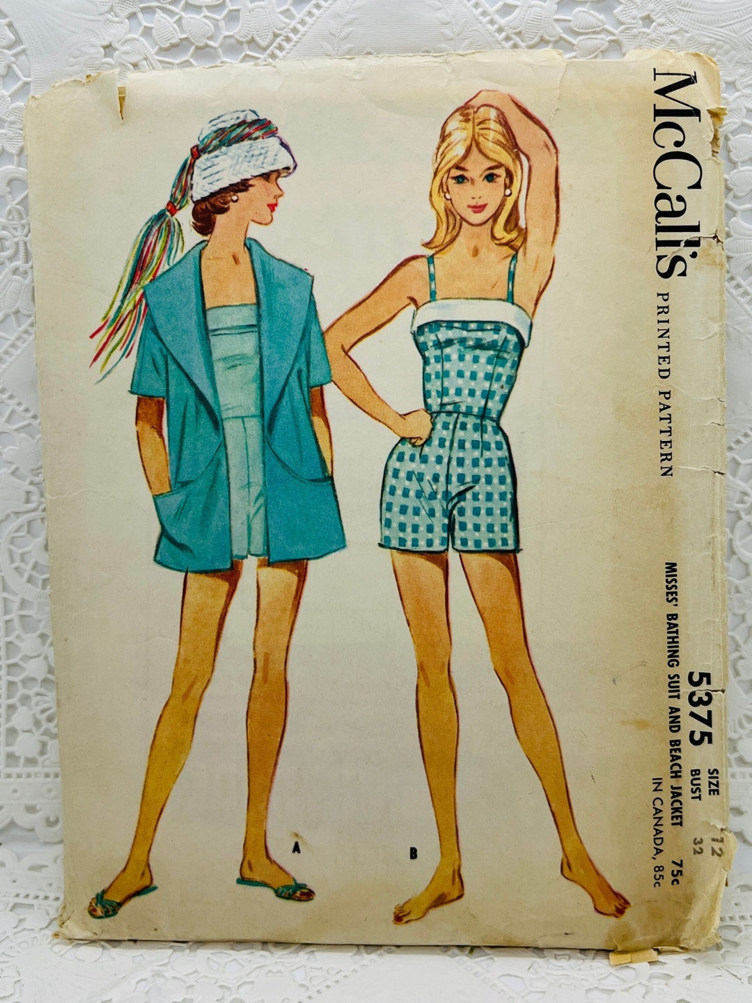 Mccall's 5375 | 1960's One-piece Lined Bathing Suit and Beach Jacket ...