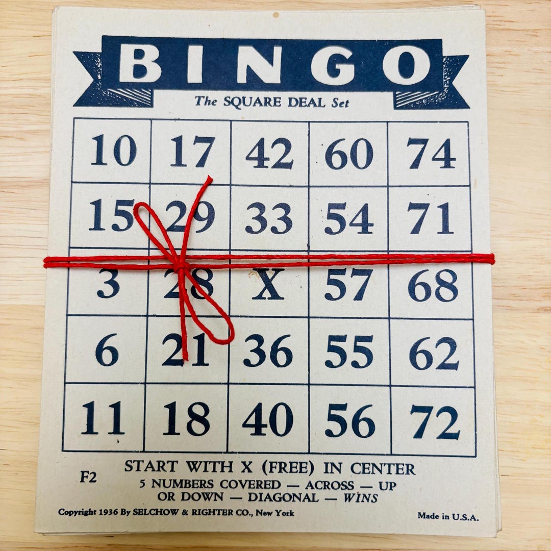 Vintage BINGO Cards on Heavy Card Stock Marked "the Square Deal ...