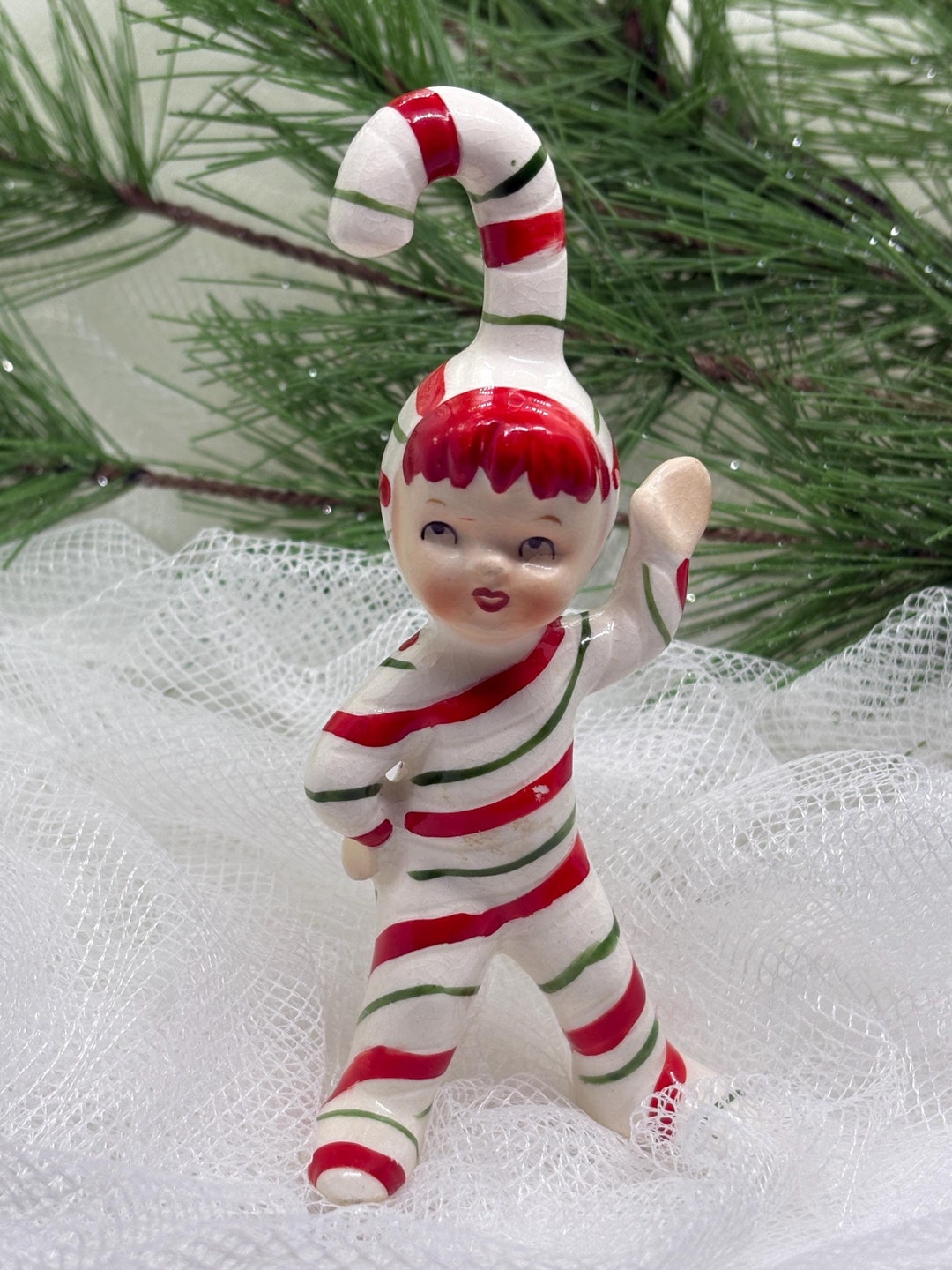 LEFTON Candy Cane Pixie Elf Sprite Kid Figurine | George Z. Lefton Signed | MCM 1950's Retro ...