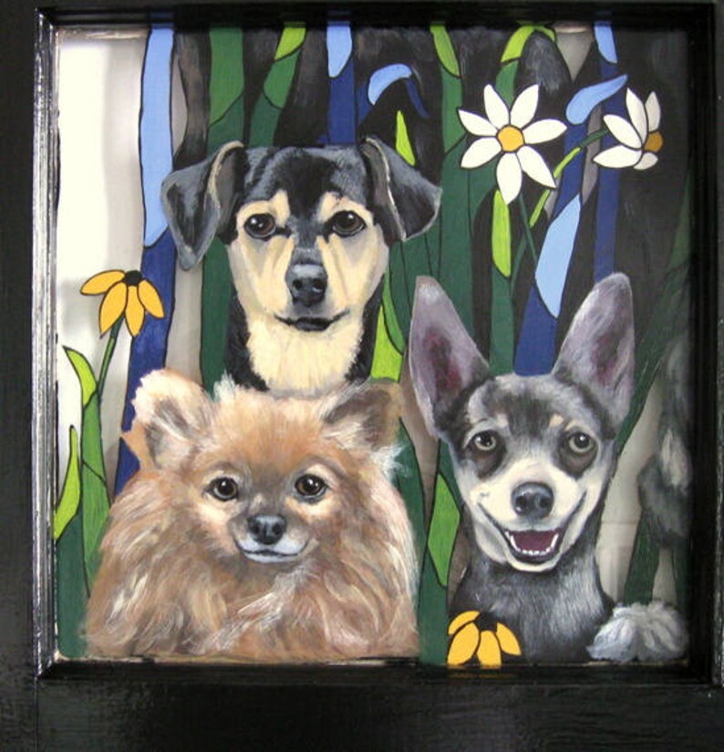 Dog Portrait, Vintage Window Art, Custom Pet Portrait, Dog Loss ...