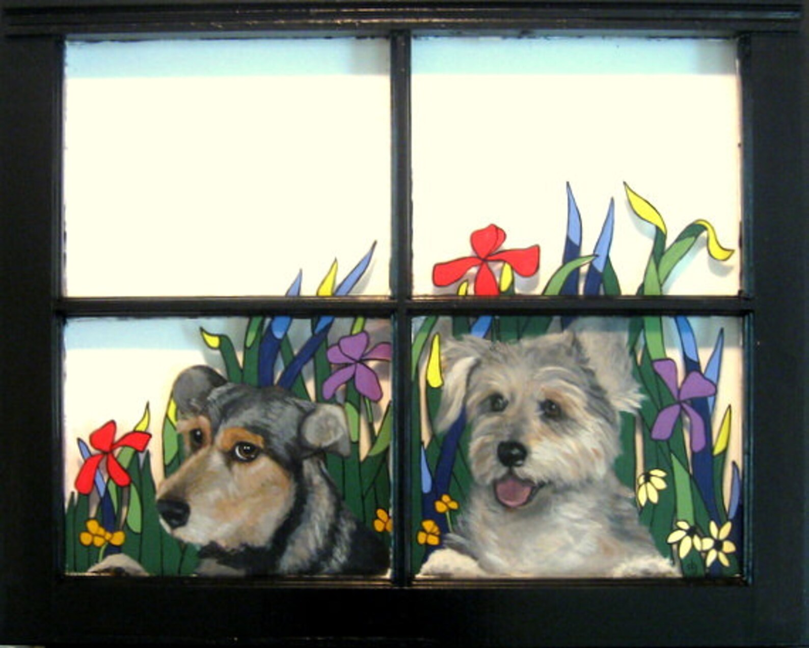 Custom Pet Portrait, Painted Window, Rescue Dogs, Wall Hanging, Painted ...