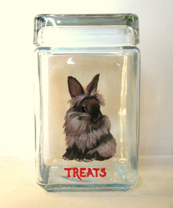 Lionhead Rabbit Bunny Treat Jar Painted Glass Canister Pet | Etsy