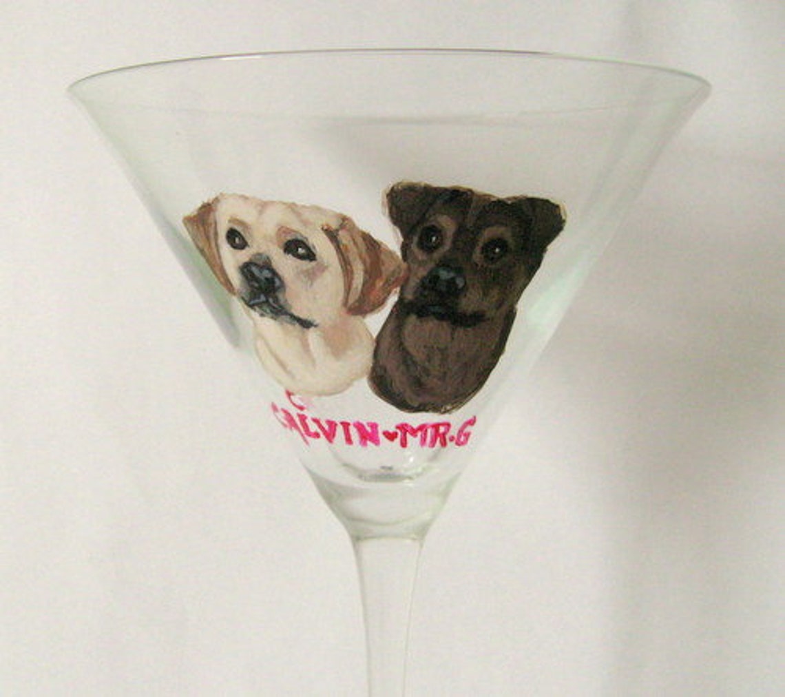 Martini Glass with Dogs Wedding Gift Personalized Pets | Etsy