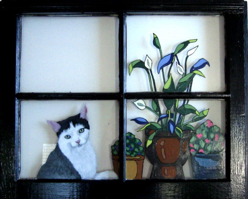 Cat Portrait Recycled Art Pet Window Cat Art Wall Hanging - Etsy