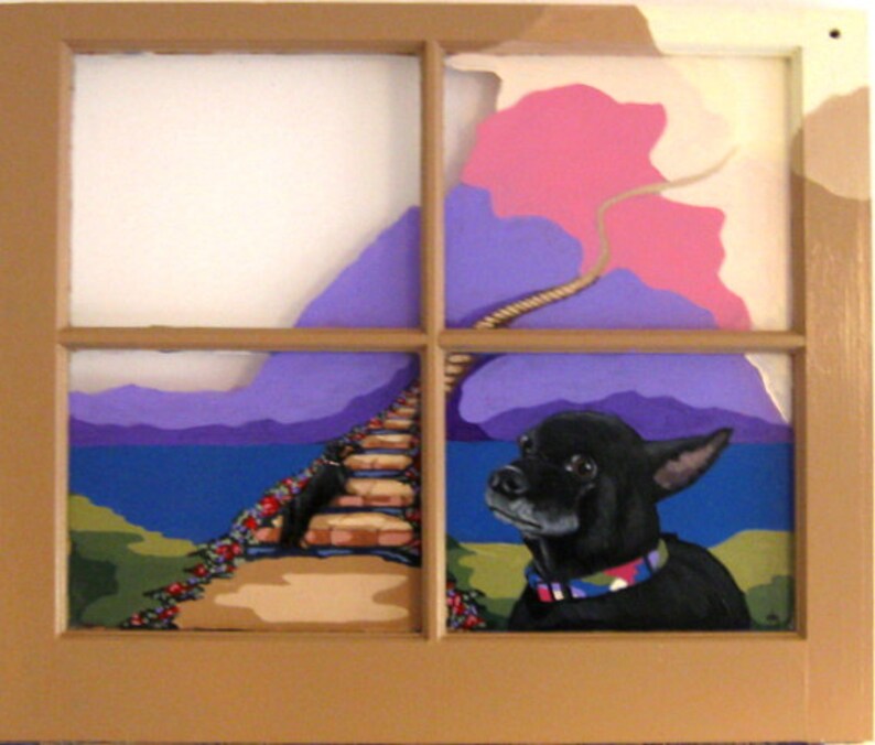 Rainbow Bridge Pet Memorial Window Dog Portrait From a Photo | Etsy