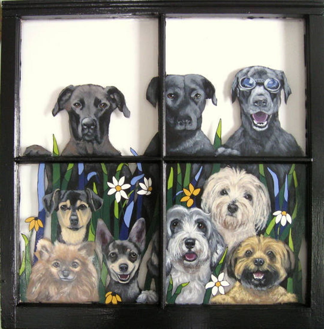 Dog Portrait, Vintage Window Art, Custom Pet Portrait, Dog Loss ...