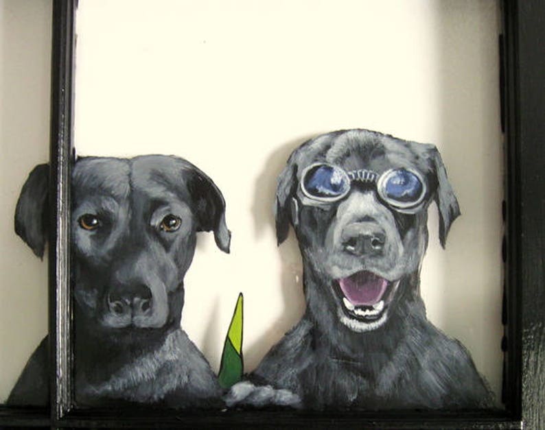 Dog Portrait Vintage Window Art Custom Pet Portrait Dog | Etsy