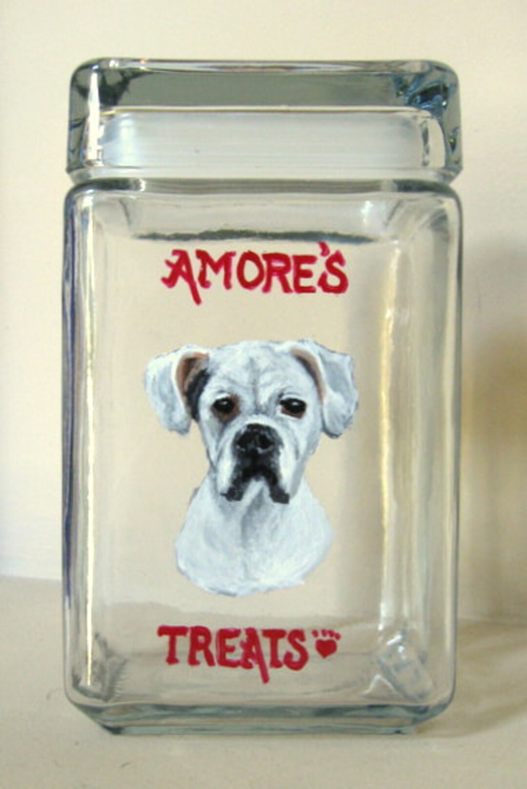 Boxer, Pet Treat Jar, Hand Painted Glassware, Custom Canister, Pet ...