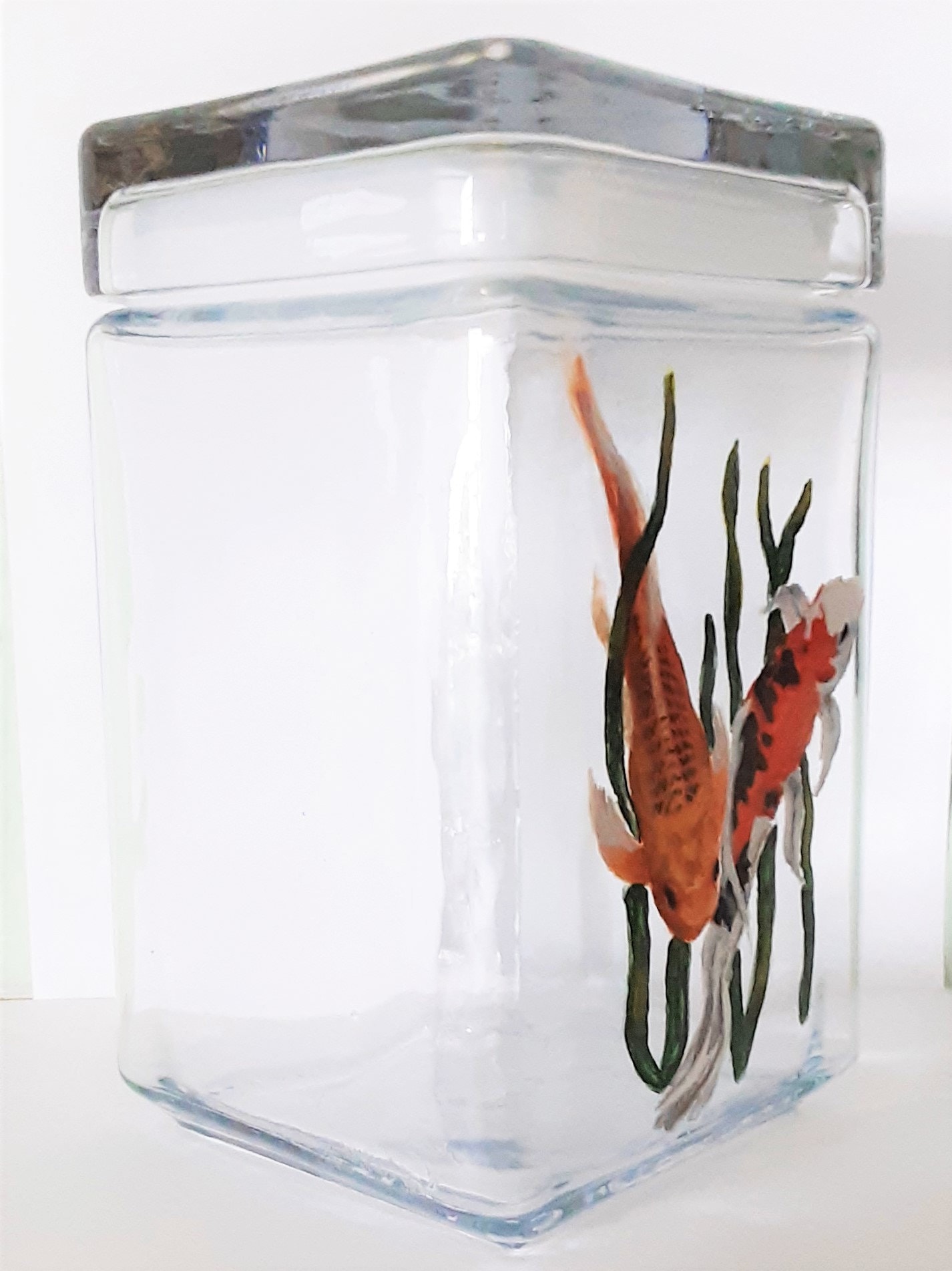 Butterfly Koi Fish Food Jar, Custom Canister, Hand Painted Pond Fish ...