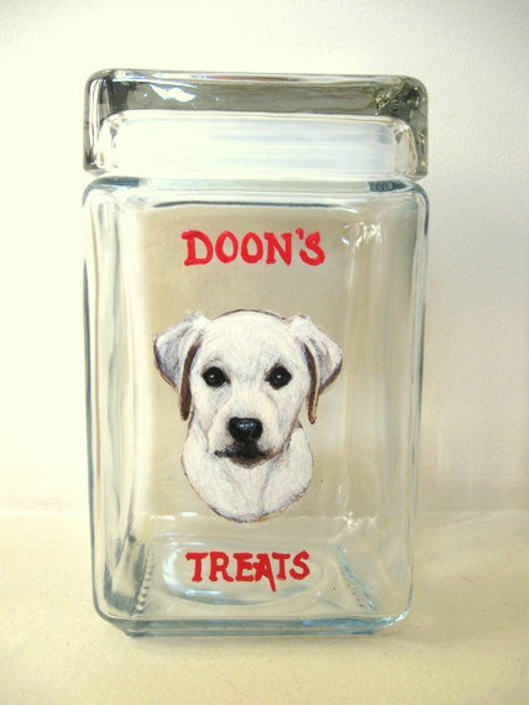 Yellow Lab Puppy, Dog Treat Jar, Hand Painted Glass Canister, Dog ...