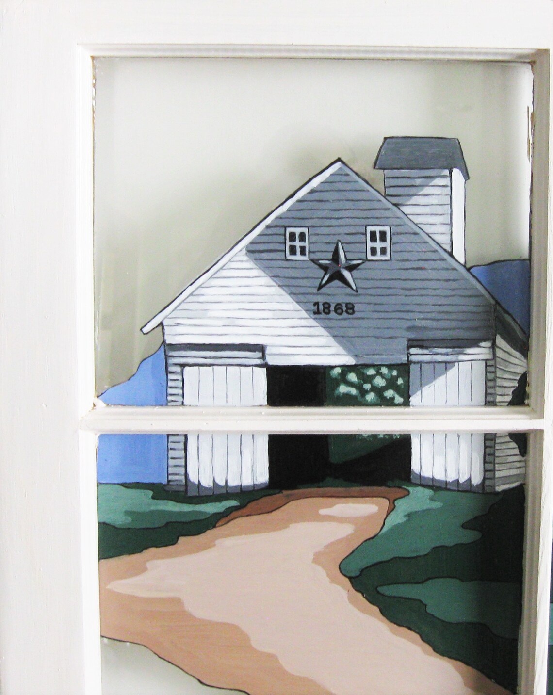 Dog Window Painting, Barn Art, Custom Pet Portrait, Dog on a Farm, Pet ...