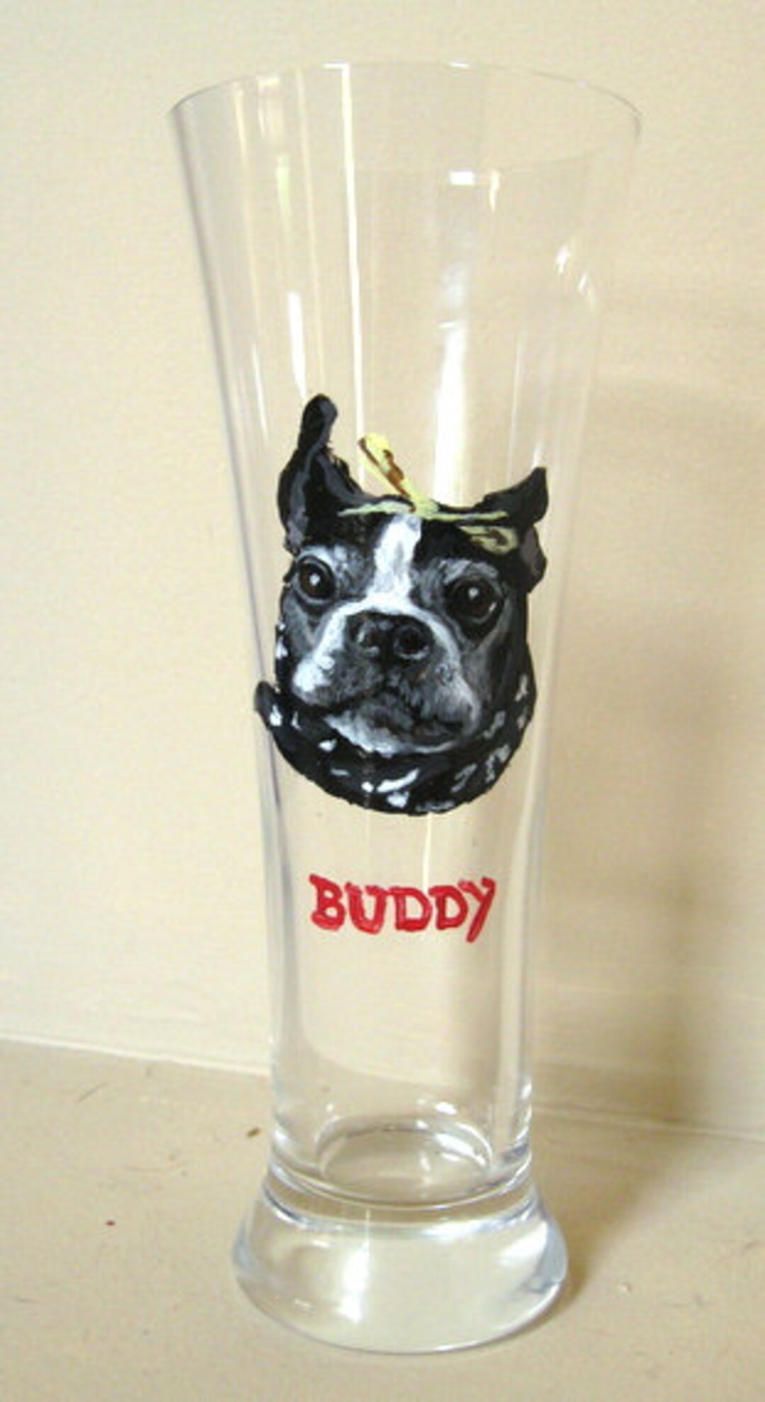 Boston Terrier Pilsner, Beer Glass, Custom Pet Portrait, Dog Painting ...