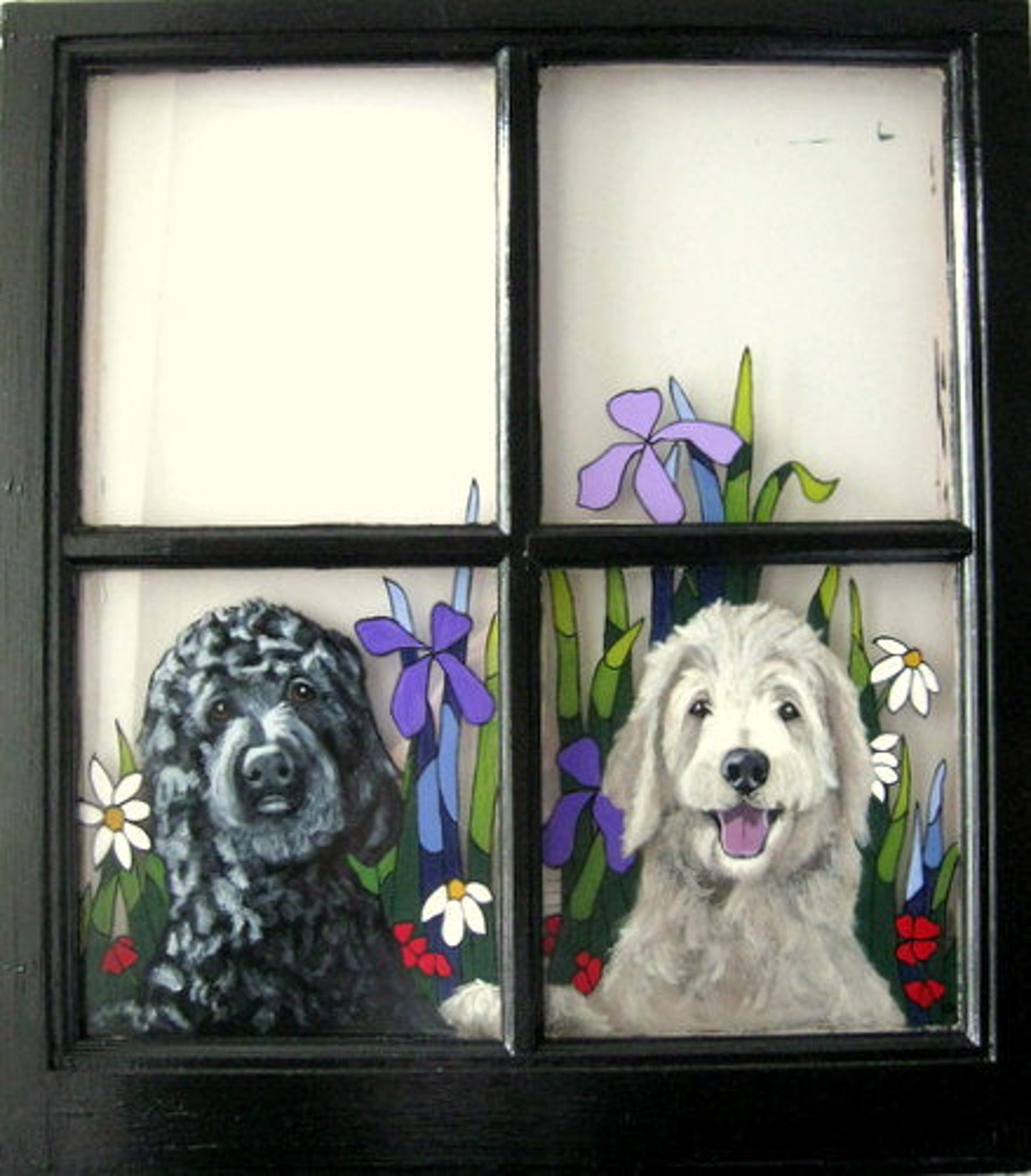 Vintage Wooden Window With a Portrait of Your Dogs Custom | Etsy