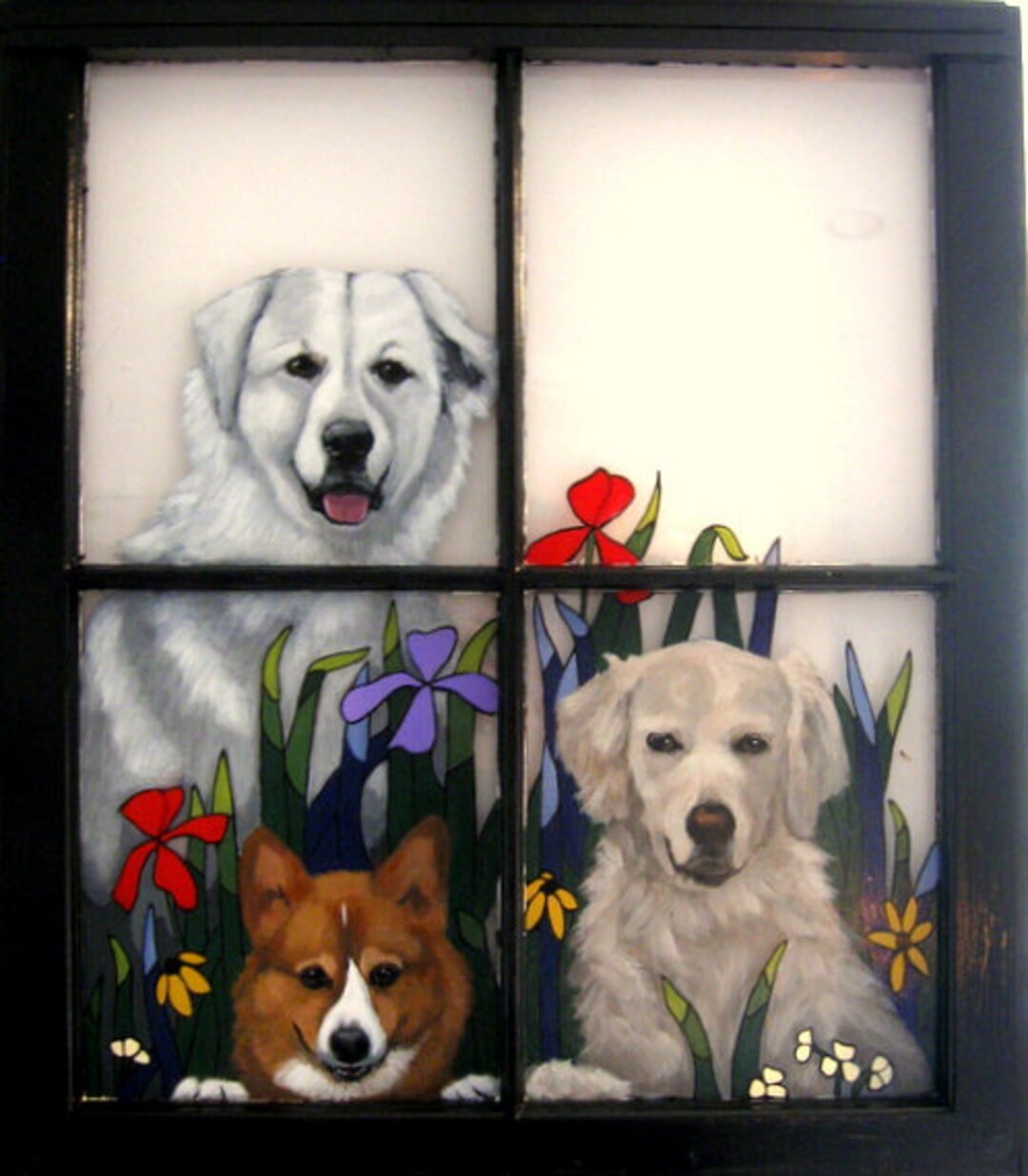Custom Dog Window, Pet Portraits, Dog Painting, Recycled Art, Wall ...
