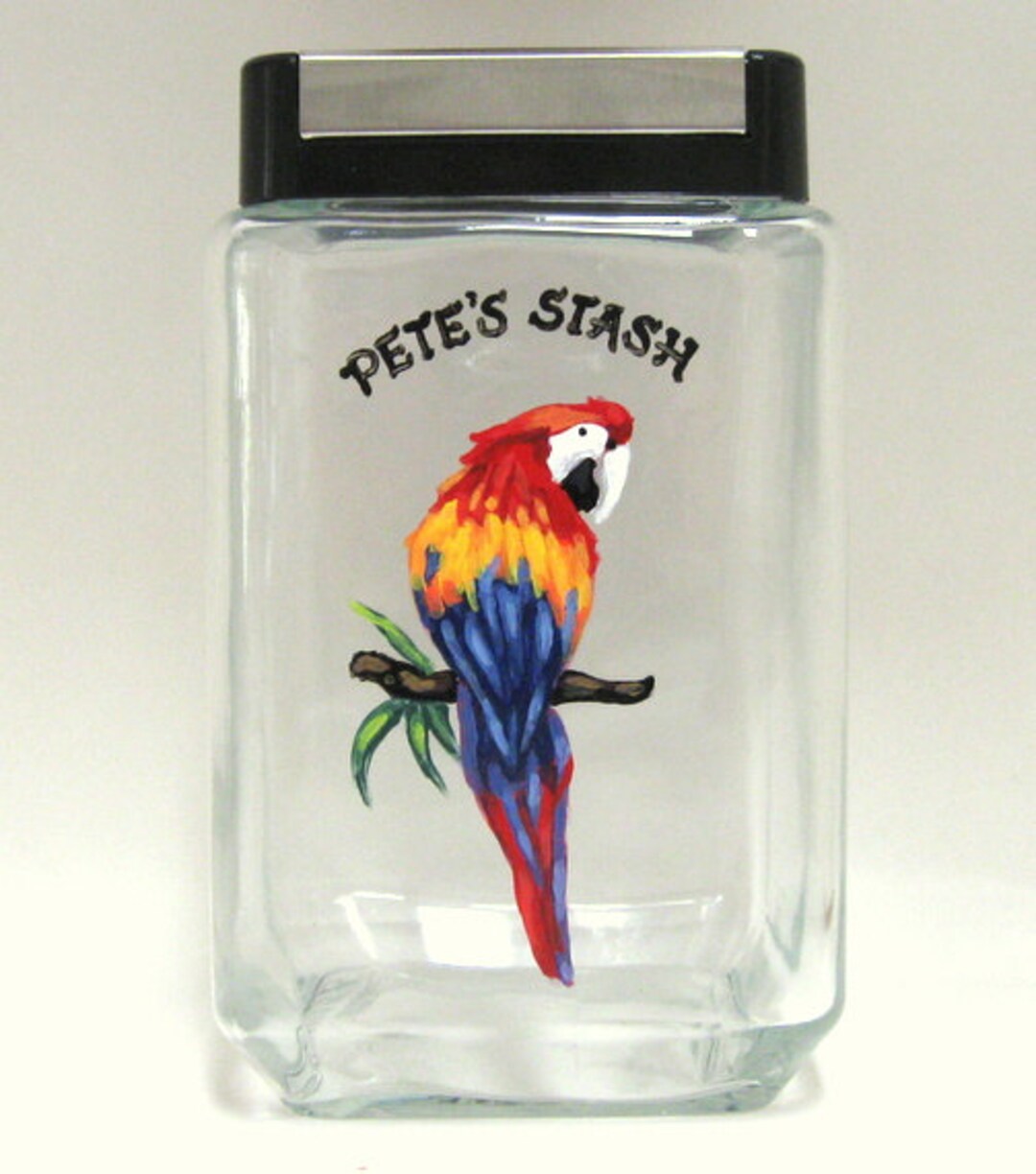Parrot, Bird Seed Jar, Custom Canister, Handpainted Container, Tropical ...