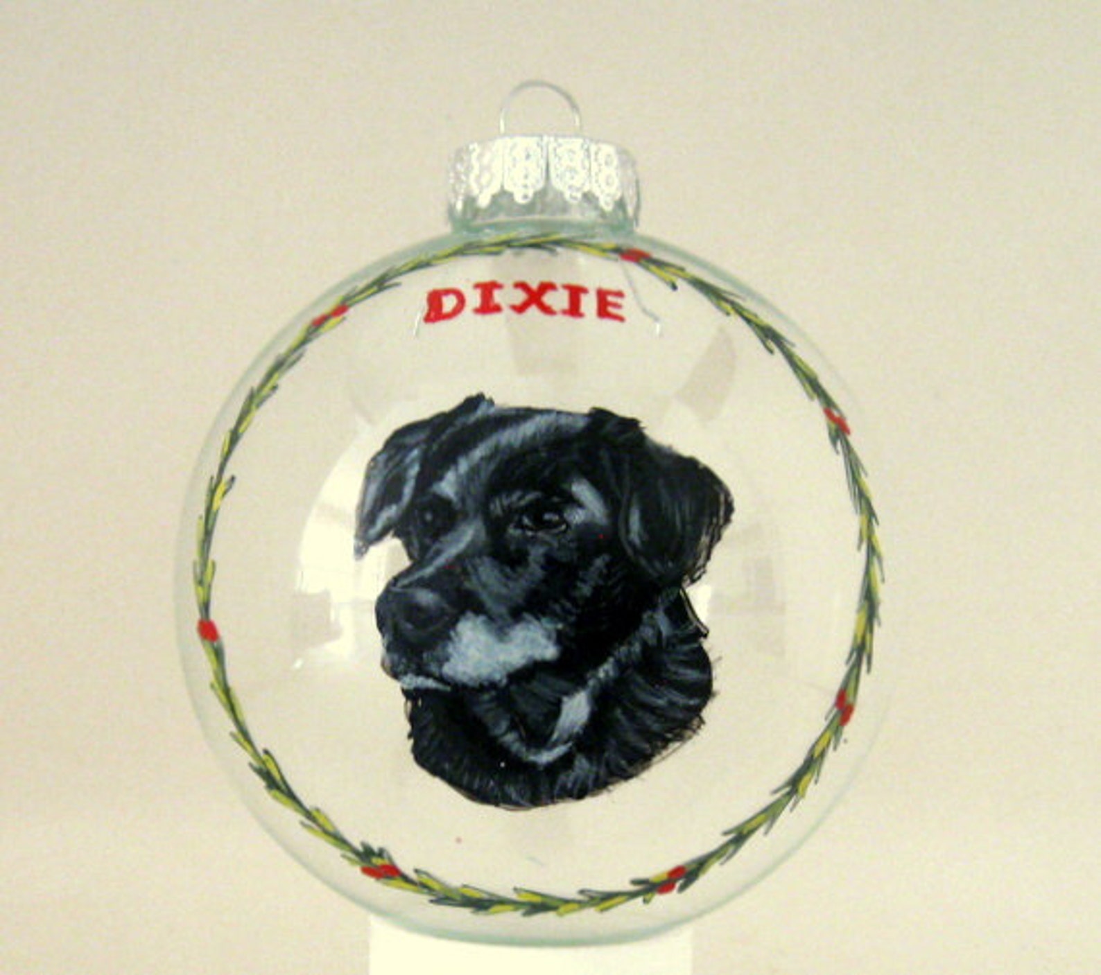 Black Lab Dog, Custom Pet Portrait, Glass Ornament, Hand Painted Dog ...