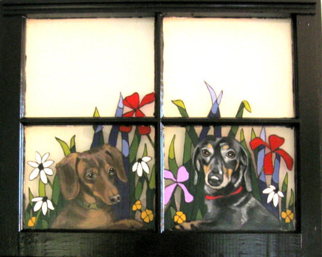 Dachshunds, Custom Dog Window Painting, Pet Loss Memorial, Personalized ...