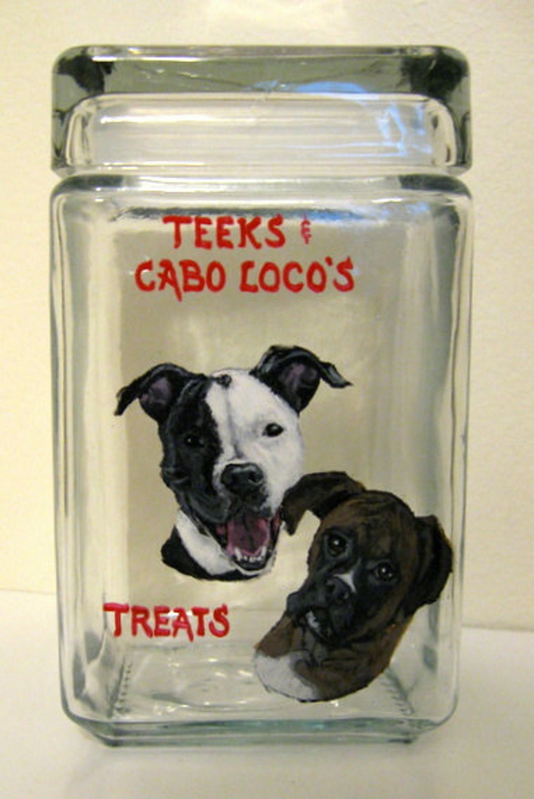 Pitbull, Boxer, Dog Treat Jar, Custom Canister, Painted Glass ...