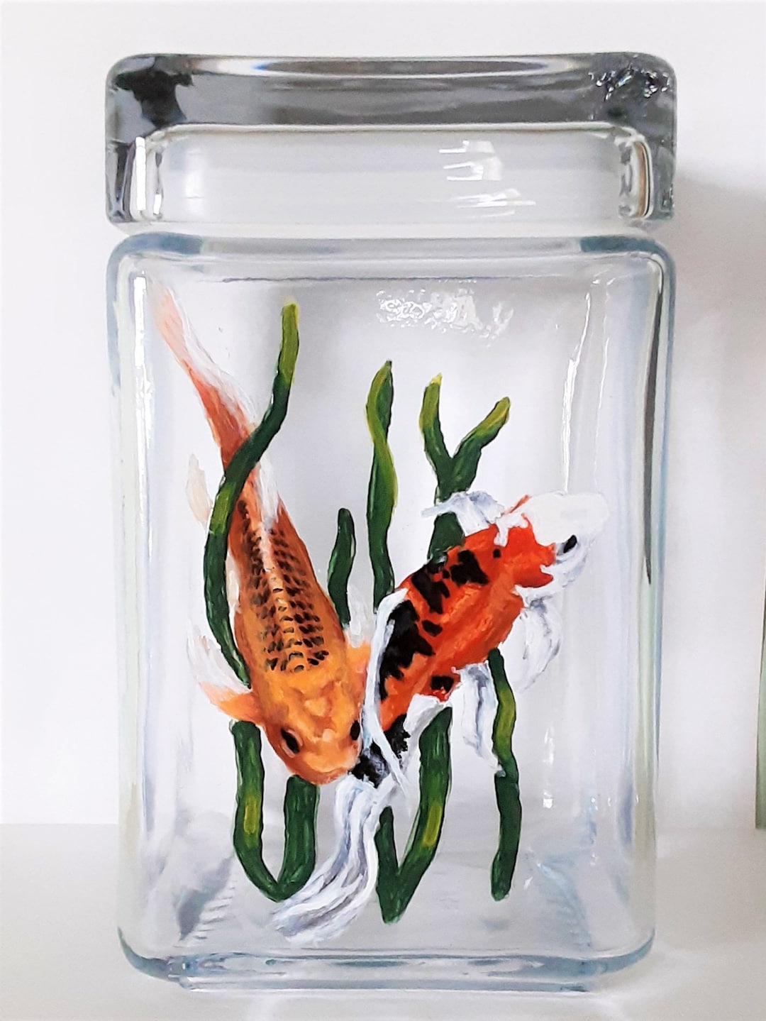 Butterfly Koi Fish Food Jar, Custom Canister, Hand Painted Pond Fish ...