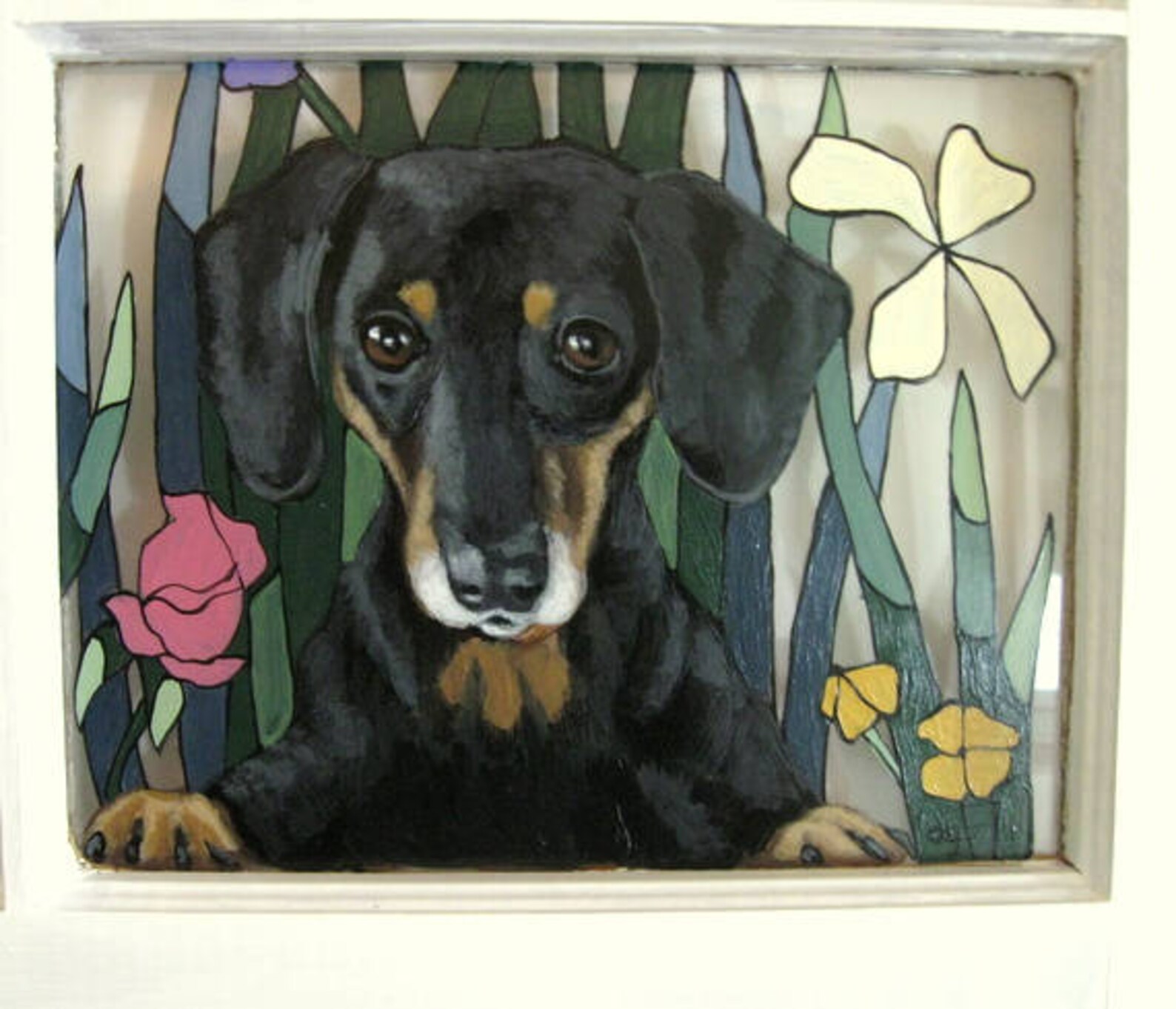 Dachshund Puppy Painted Dog Window Custom Pet Portrait Wall | Etsy