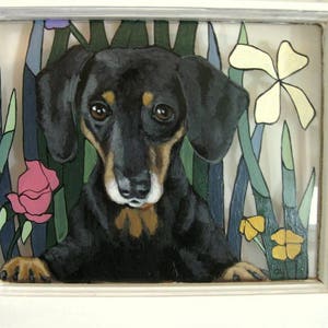 Dachshund Puppy, Painted Dog Window, Custom Pet Portrait, Wall Hanging ...