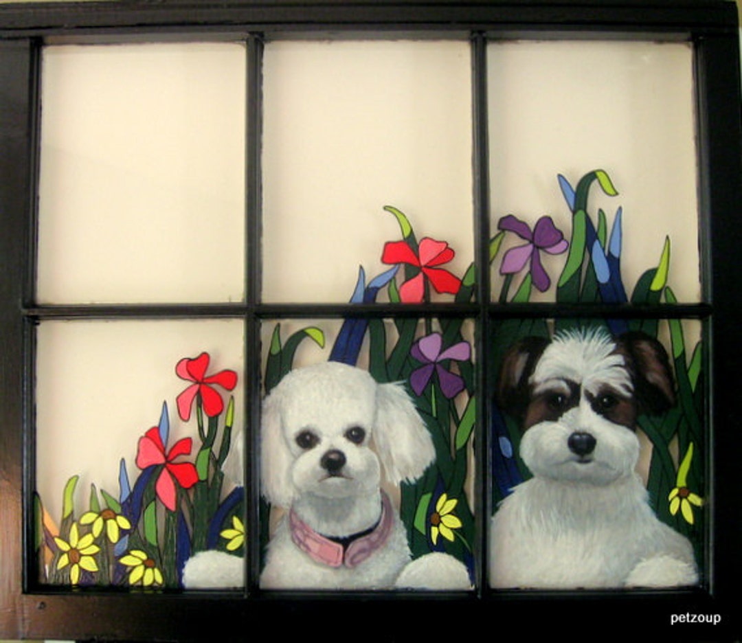 Dog Window, Custom Pet Portrait, Lhasa Apso, Poodle, Painted Window ...