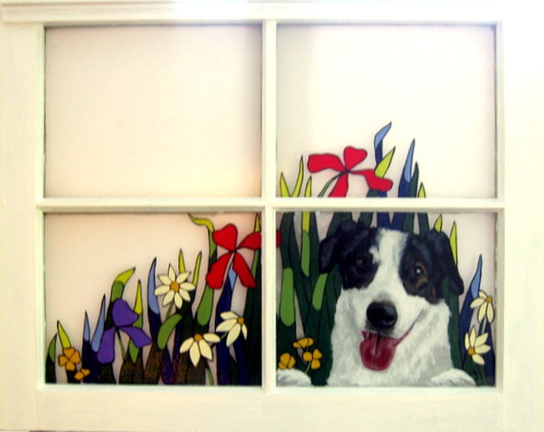 Dog Window, Recycled Art, Custom Pet Portrait, Painted Window, Glass ...