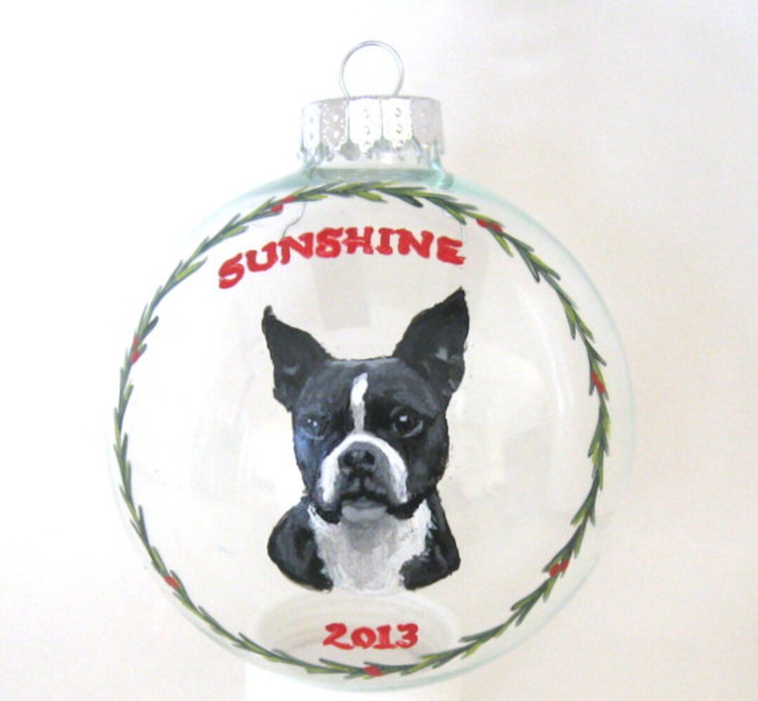 Boston Terrier, Christmas Ornament, Pet Portrait, Pet Painting, Holiday ...