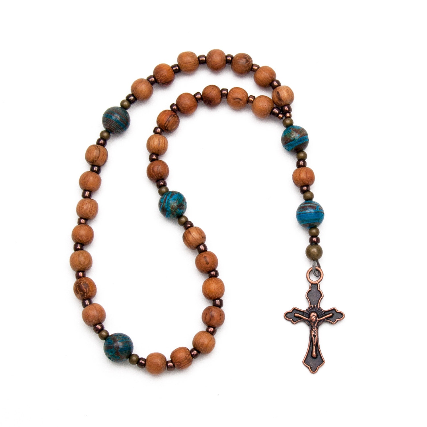 Anglican Prayer Beads Christian Gifts Natural Wood Rosary Brown & Blue ...