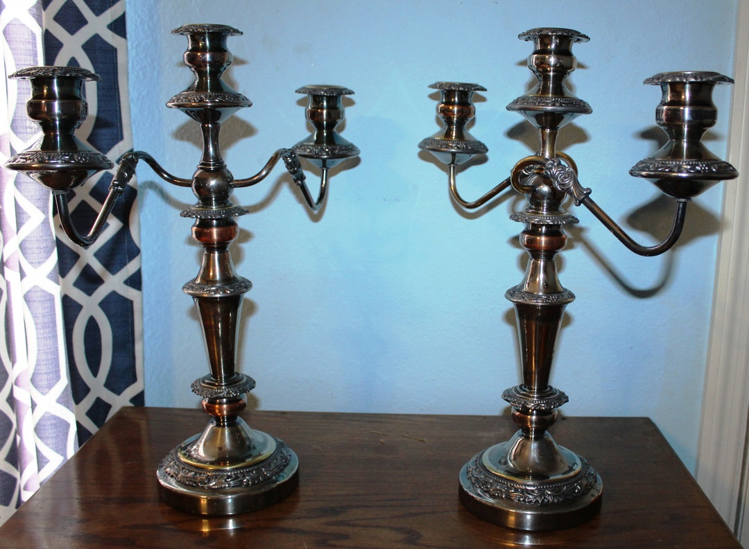 25percent off Vintage Birmingham Silver Co. Silver Plated Over Copper Set of Candelabras, Ornate ...
