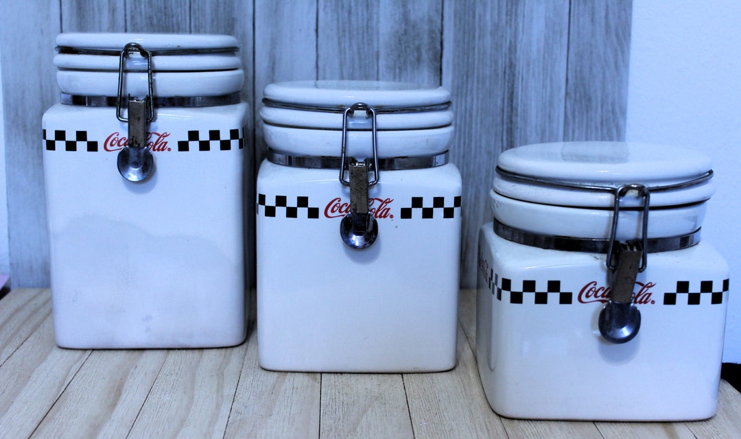 30 PERCENT SALE Coca-cola Checkerboard Trim 3 Piece Canister Set - Etsy