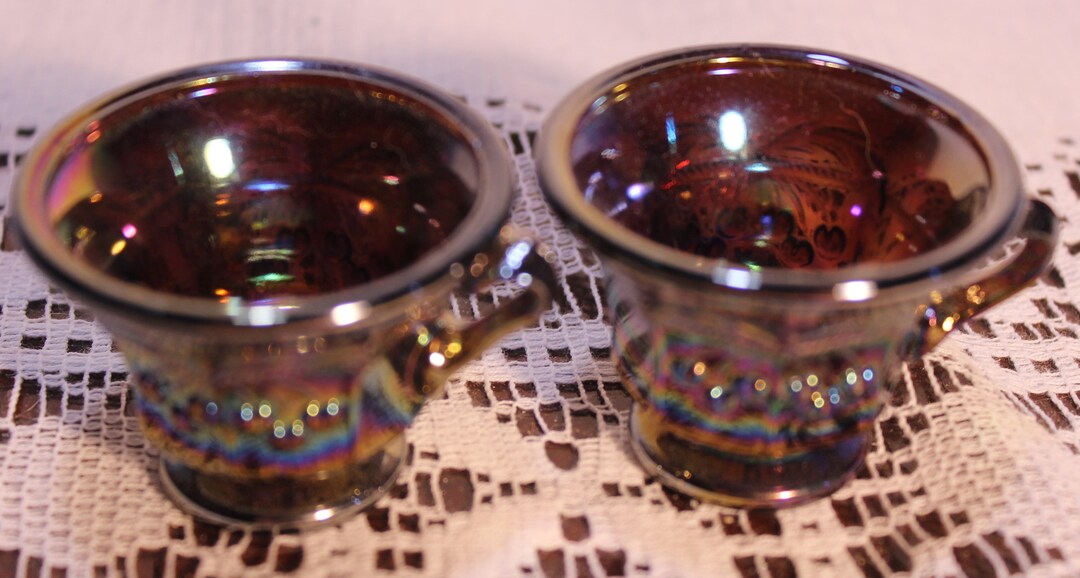 Salt Cellars Set of Two Purple Carnival Glass Tea Cup With Cherry ...