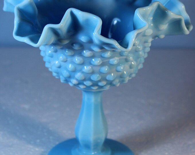Fenton Blue and White Slag Glass Hobnail Compote - Etsy
