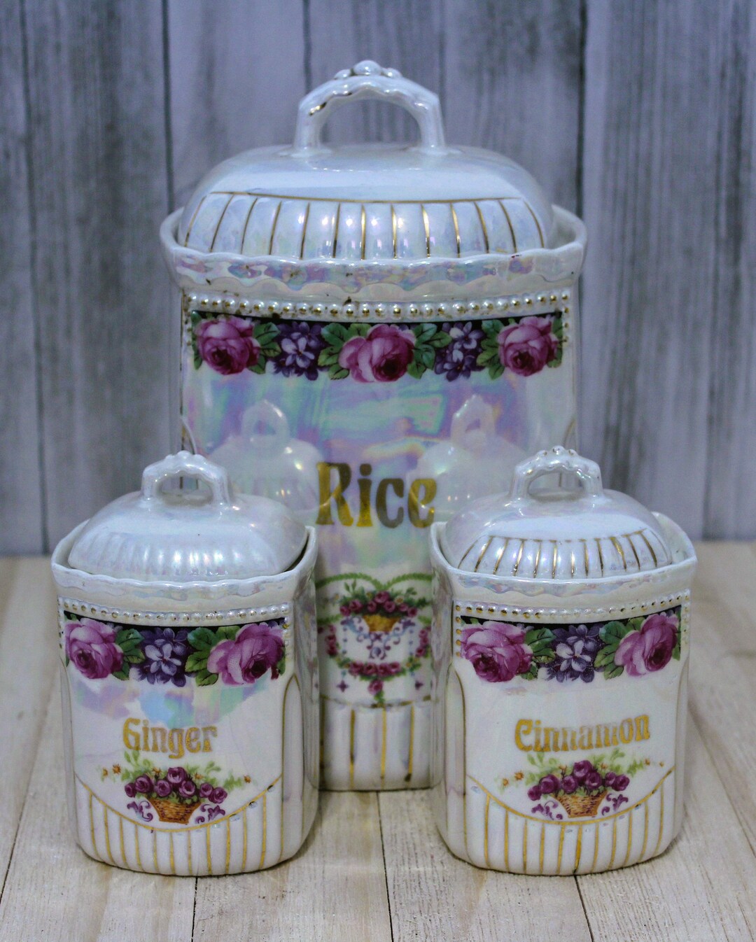 20percentoff…luster Ware Floral Design Canisters, Spice Canisters ...