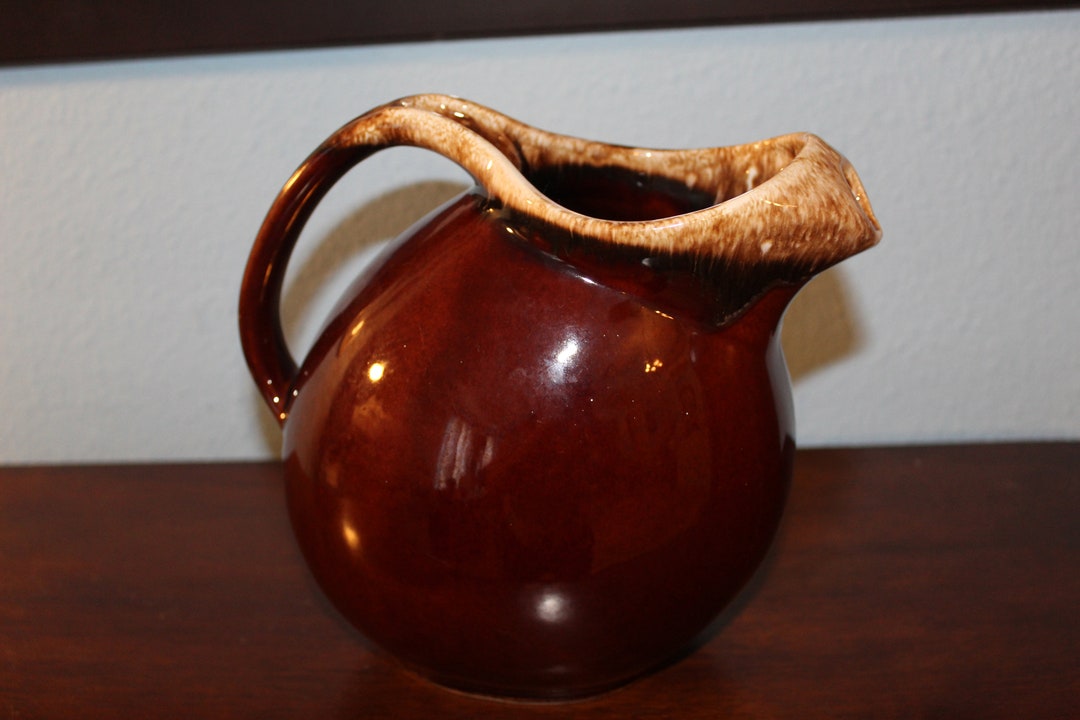 Vintage Brown Drip Hull Pitcher Oven Proof FREE SHIPPING - Etsy