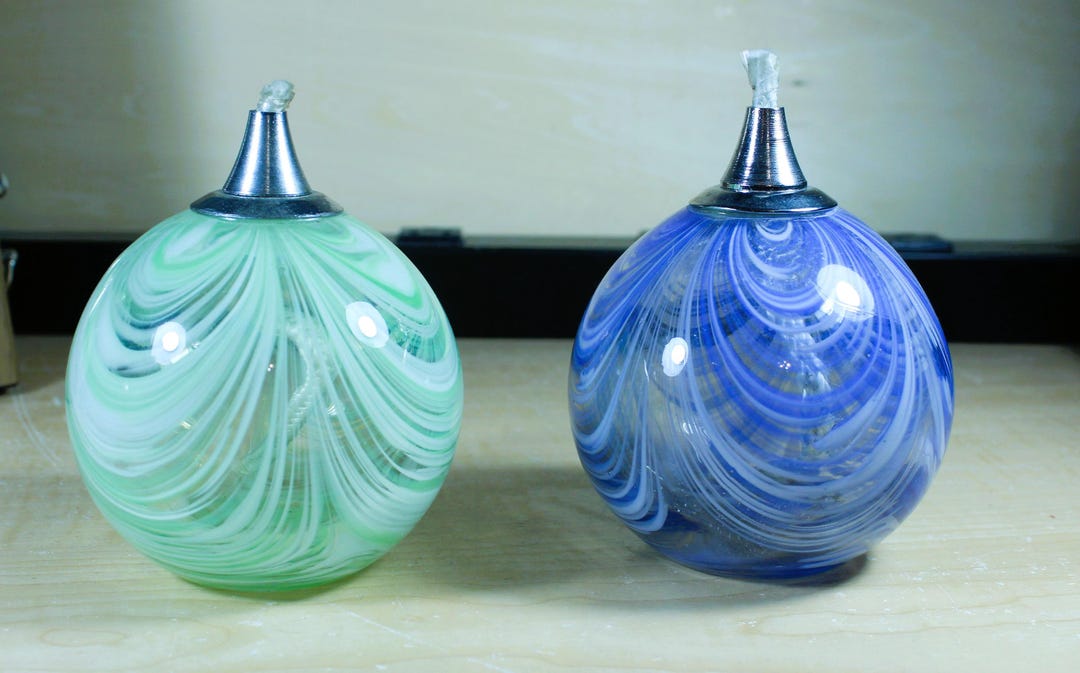 SANTA 30% OFF Hand Blown Art Set of Oil Table Lamps With Wicks...h3 - Etsy