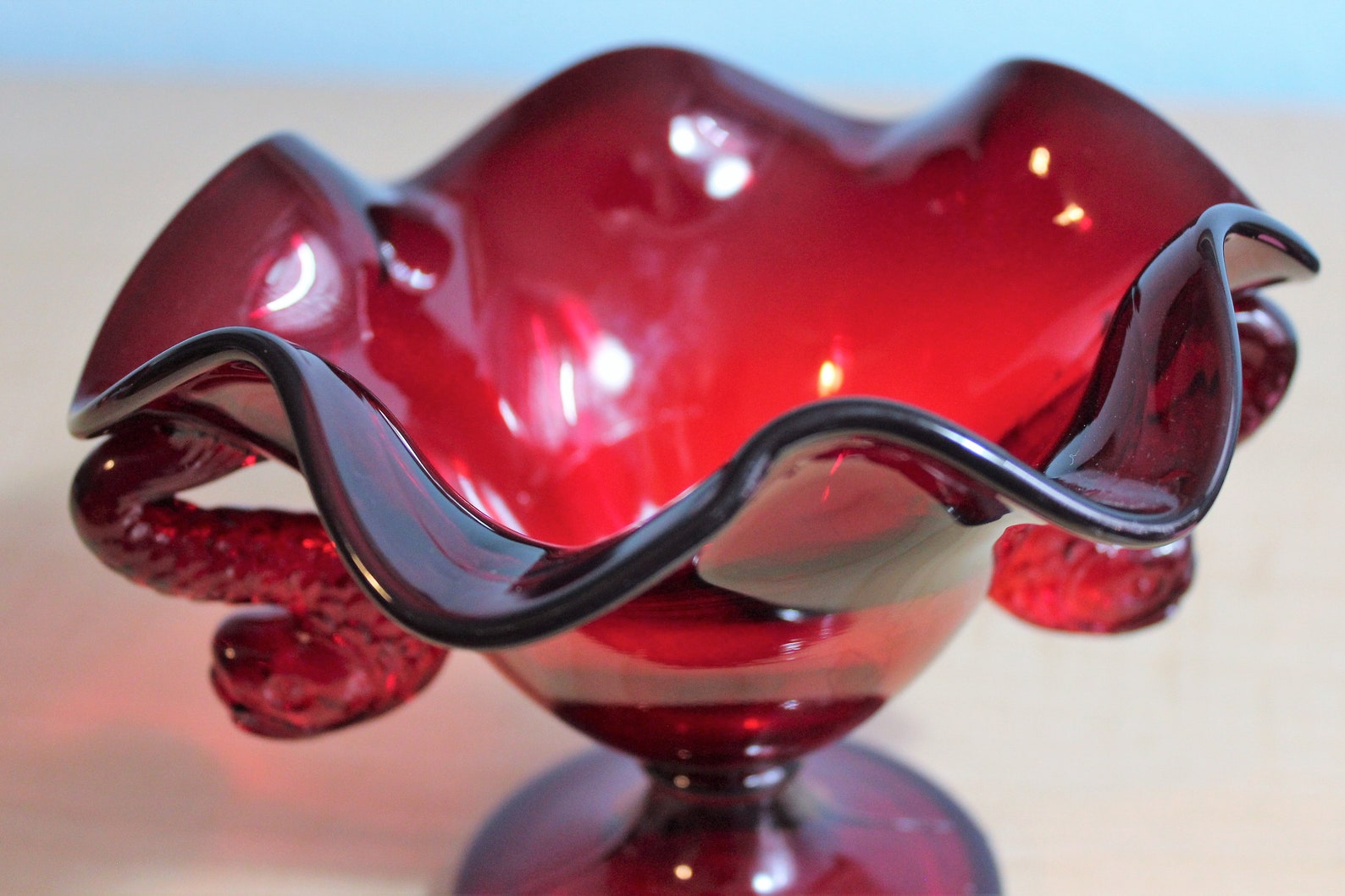 Fenton Ruby Red Compote With Dolphin Handles. - Etsy