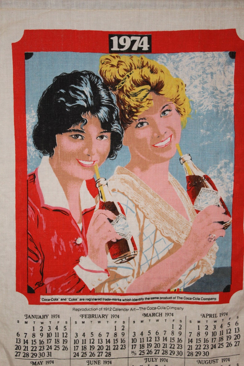 Vintage Cloth Coca Cola Calendar 1974 | Etsy